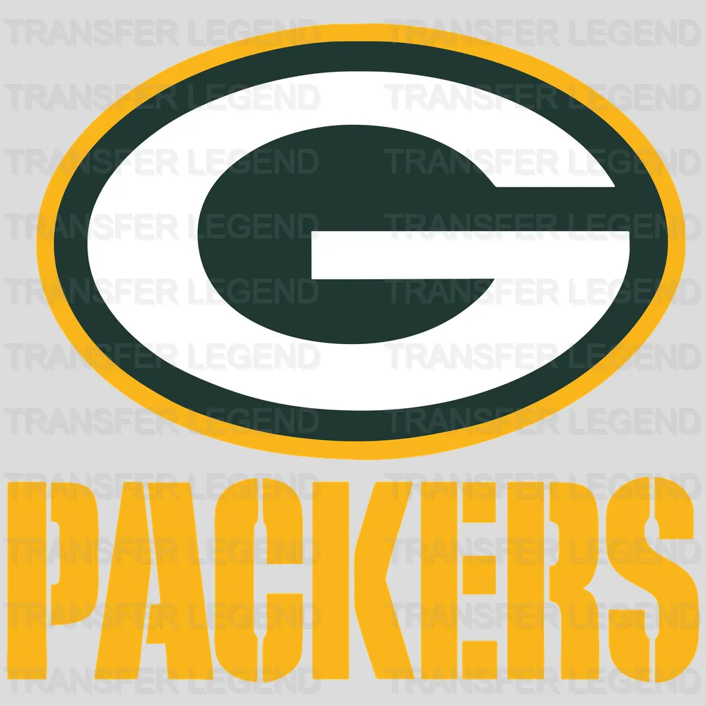 Green Bay Packers team G logo above bold PACKERS text, NFL design - DT