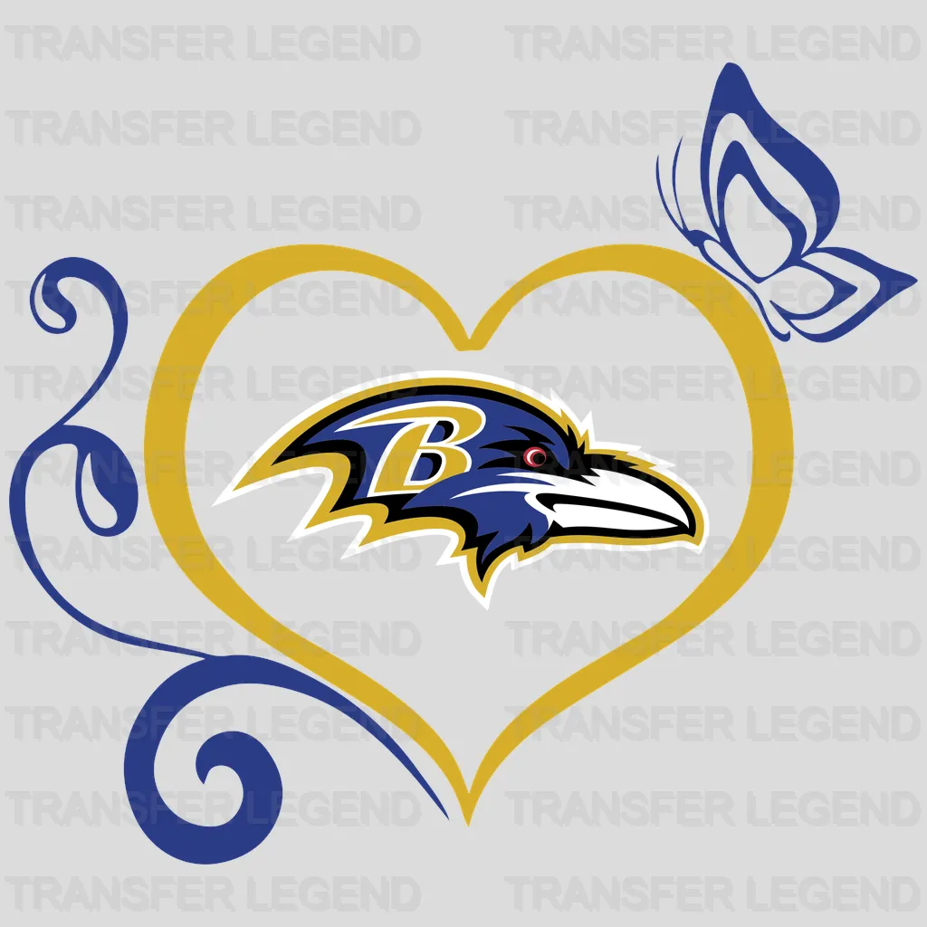 Baltimore Ravens Ornamental Heart & Wings Emblem NFL Design - DTF Heat