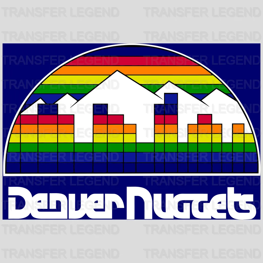 Denver Nuggets Rainbow Skyline Retro Logo NBA Design - DTF Heat Transf