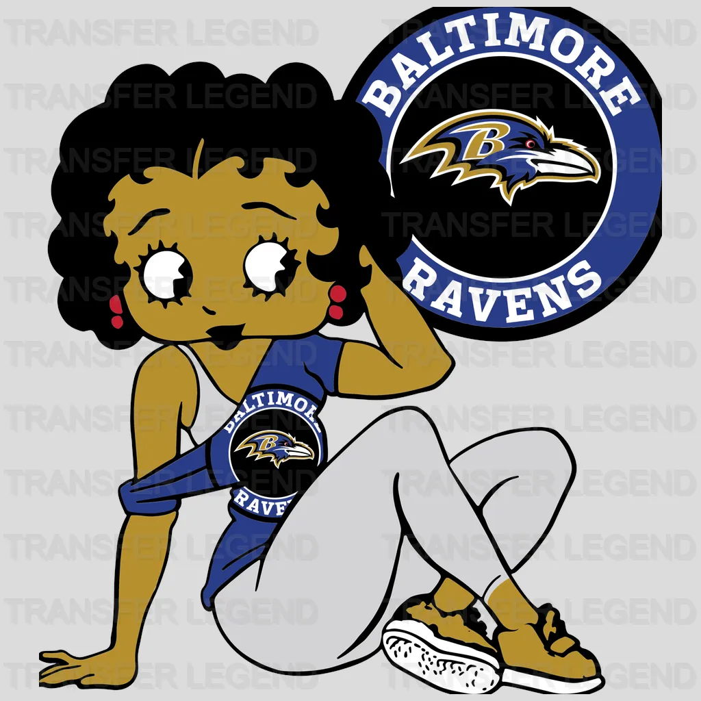 Baltimore Ravens Pin‑up Girl Sitting Graphic NFL Design - DTF Heat Tra