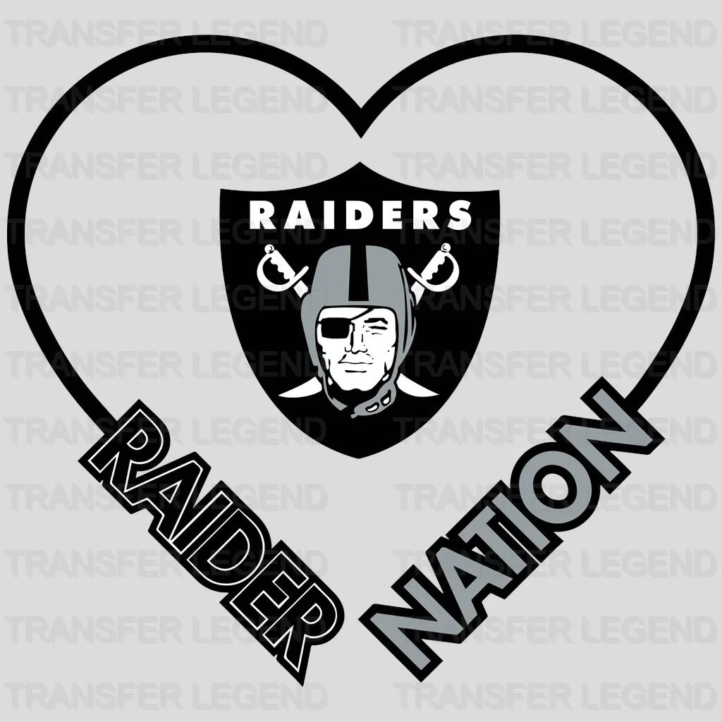 Las Vegas Raiders shield with “Raiders Nation” text within heart outli