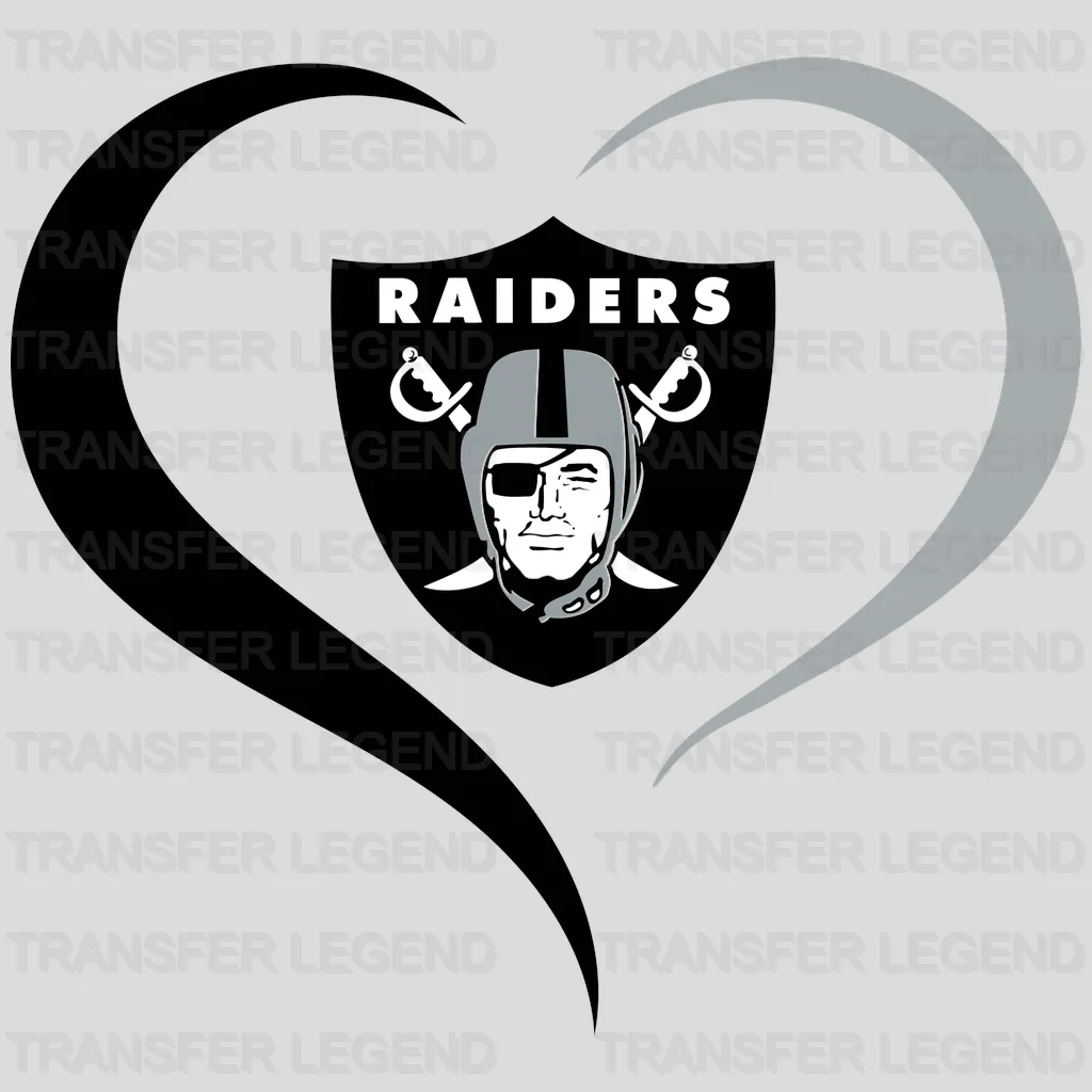 Las Vegas Raiders interlocking hearts encircling team shield, NFL desi