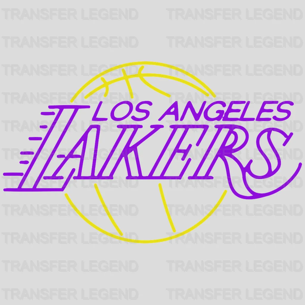Los Angeles Lakers Neon Outline Basketball Wordmark NBA Design - DTF H