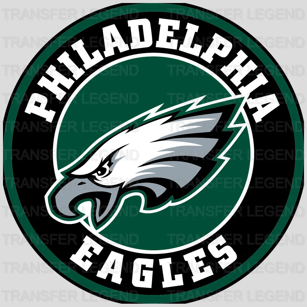 Philadelphia Eagles circular badge with script and eagle head, NFL des