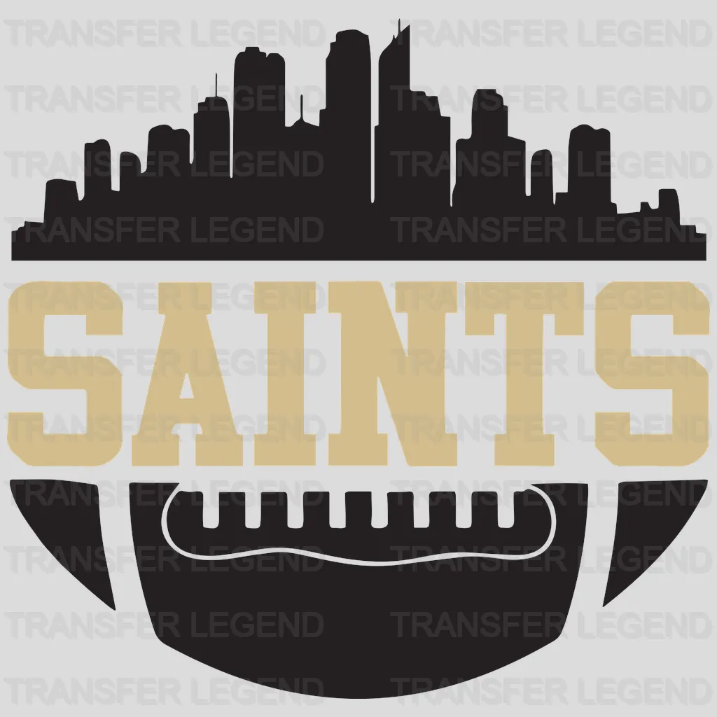 New Orleans Saints bold “SAINTS” text over city skyline, NFL design