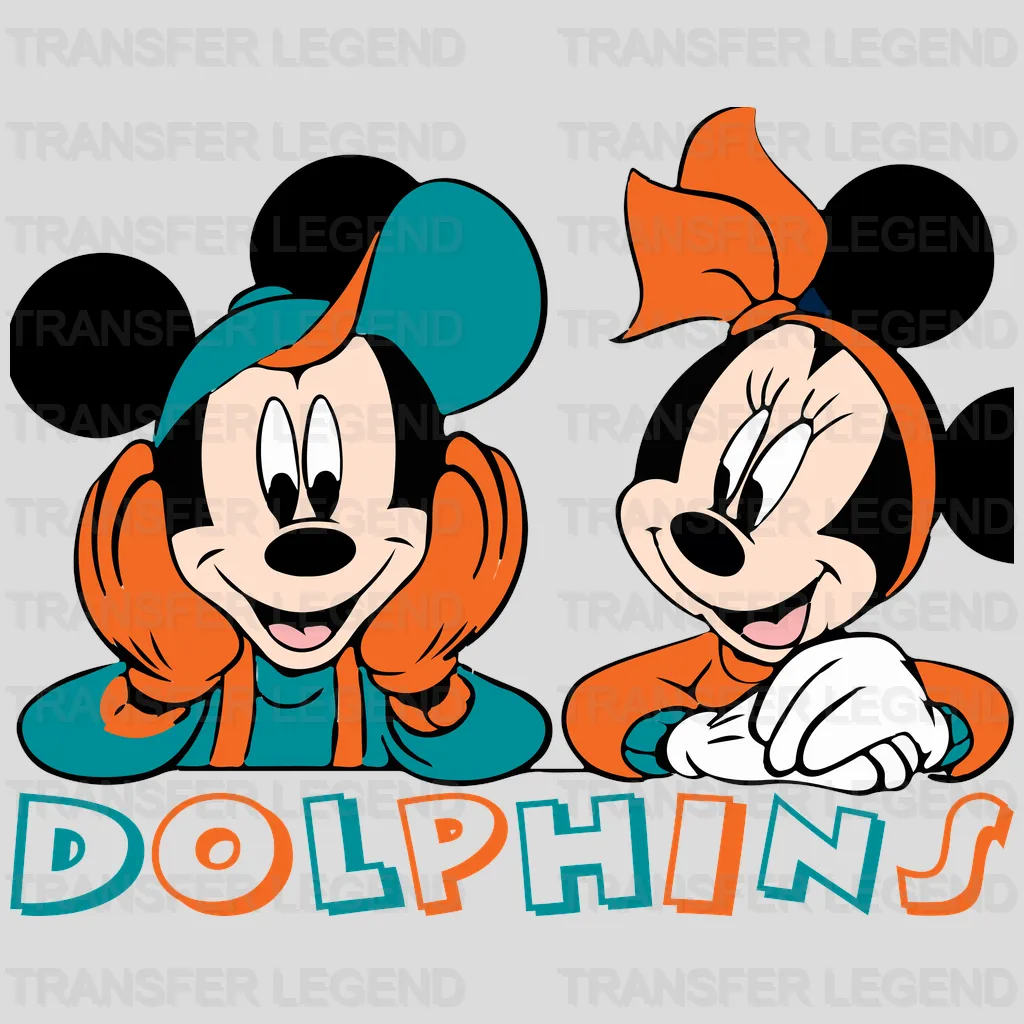 Miami Dolphins Mickey & Minnie Script Fan Illustration NFL Design - DT