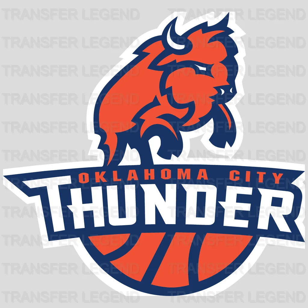 Oklahoma City Thunder Bison Mascot Badge & Wordmark NBA Design - DTF H