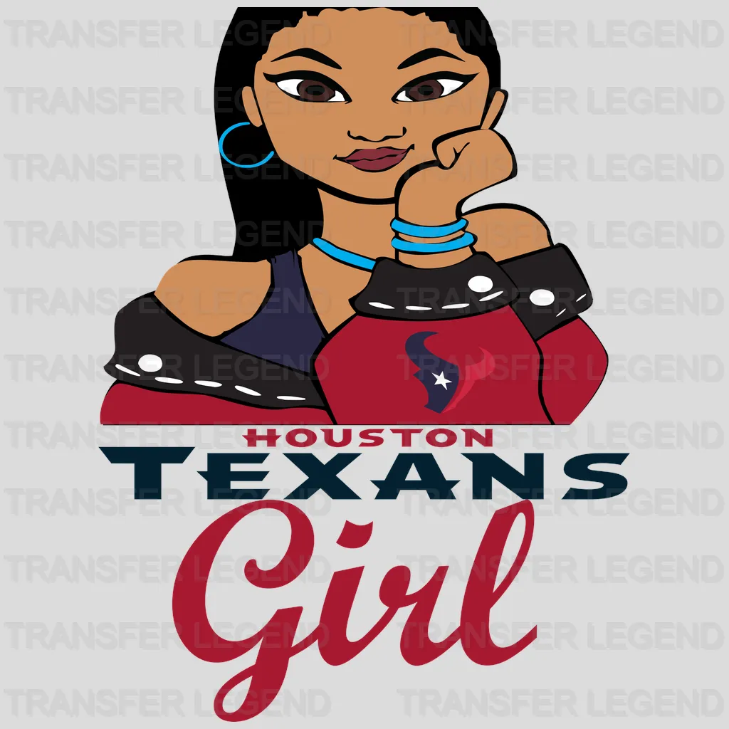 Houston Texans Girl Character Illustration with Logo NFL Design - DTF