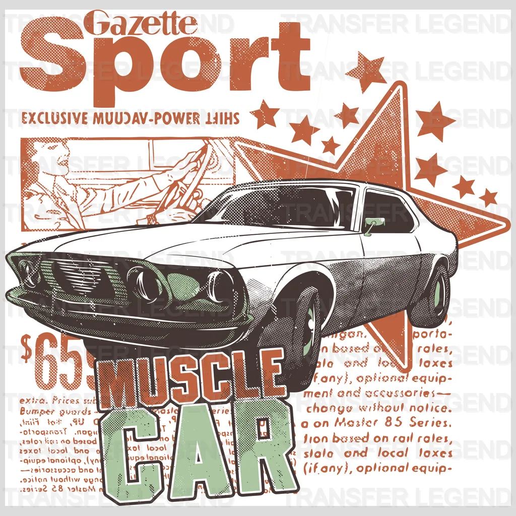 Cars Gazette Sport Muscle Car Clasic Car Designs - DTF Heat Transfer