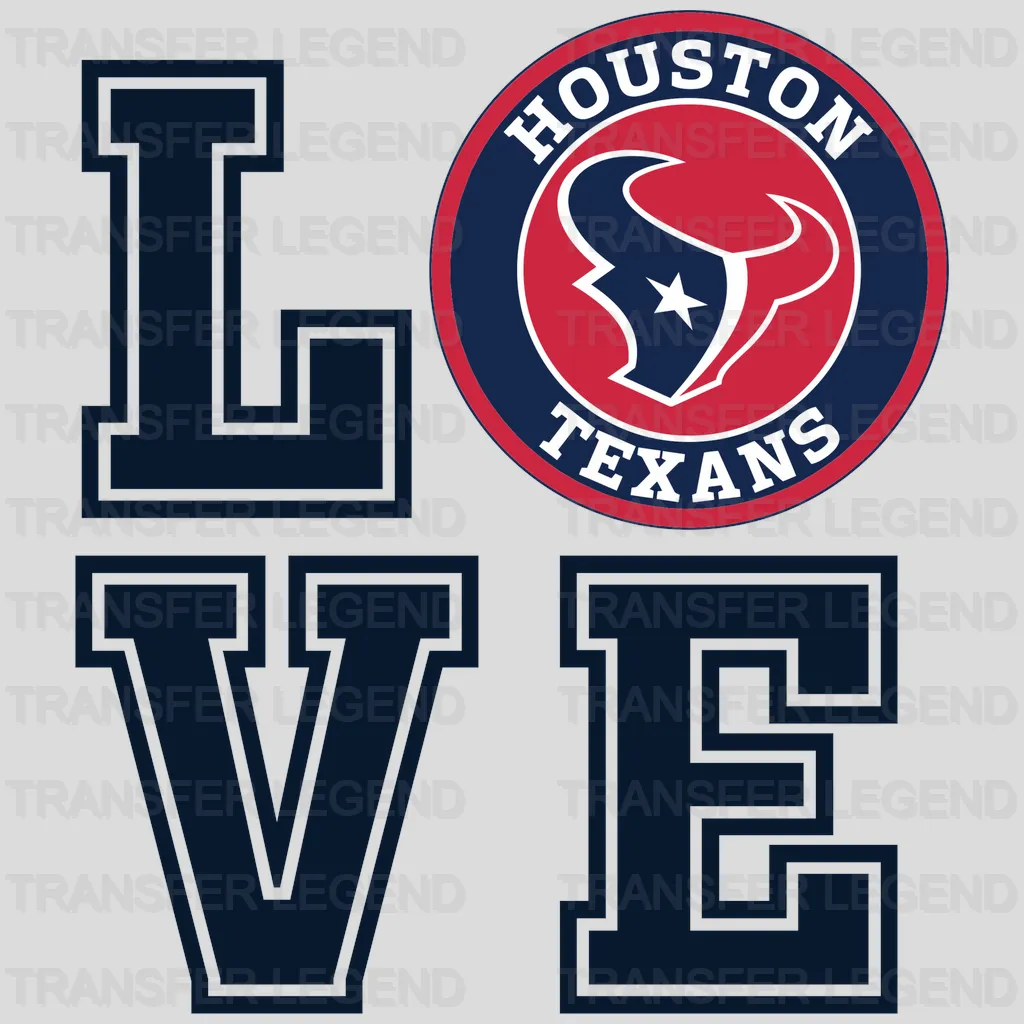 Houston Texans LOVE Vertical Wordmark with Badge NFL Design - DTF Heat