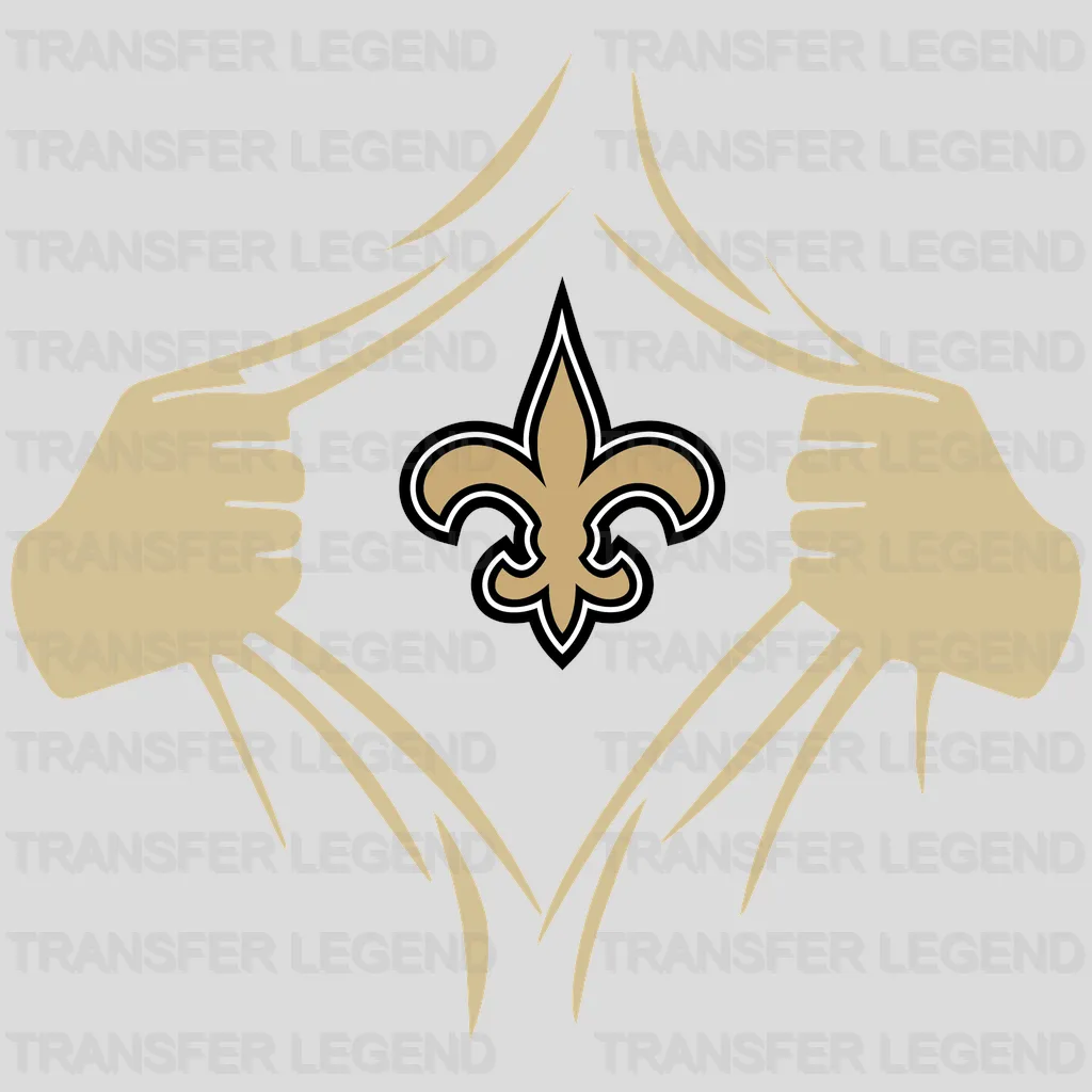 New Orleans Saints hands tearing open shirt to reveal fleur‑de‑lis, NF