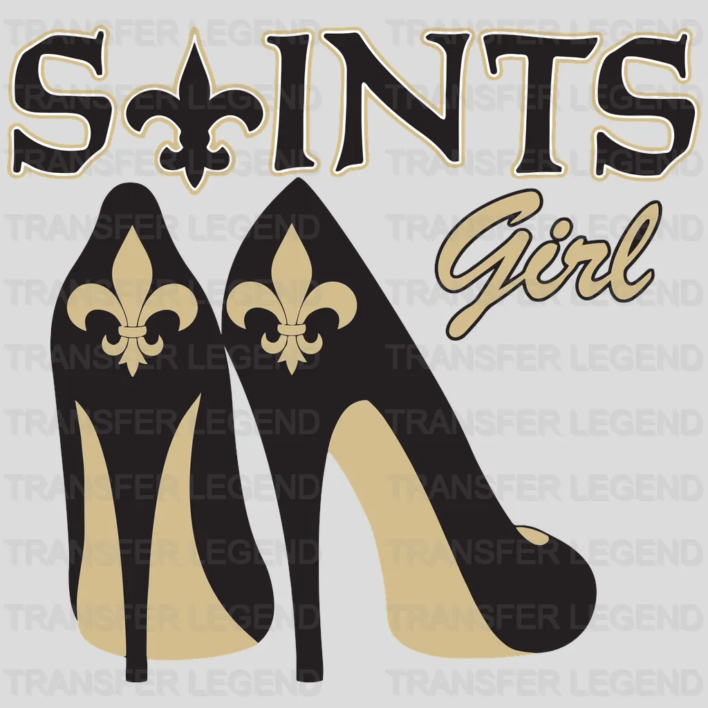 New Orleans Saints high‑heel graphic with “Saints Girl” text, NFL desi