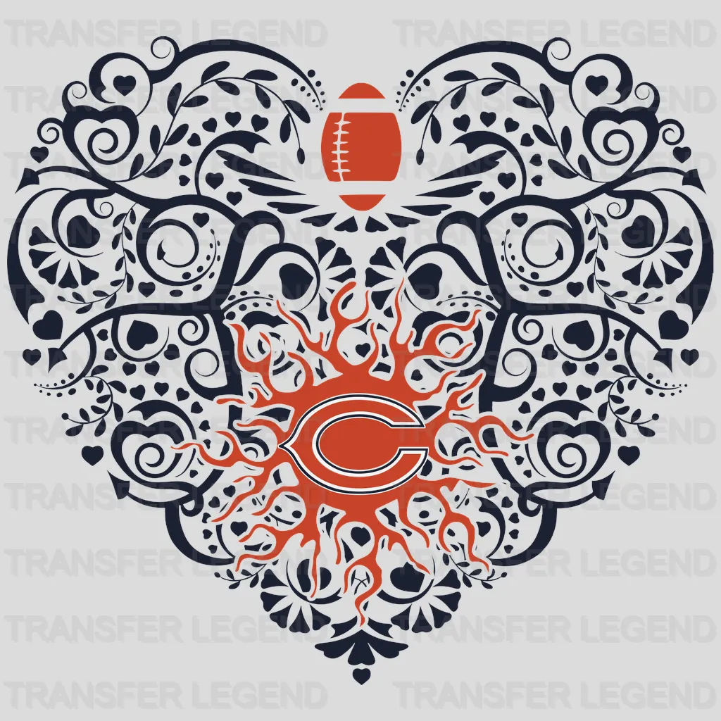 Chicago Bears Ornamental Floral Heart Emblem NFL Design - DTF Heat Tra