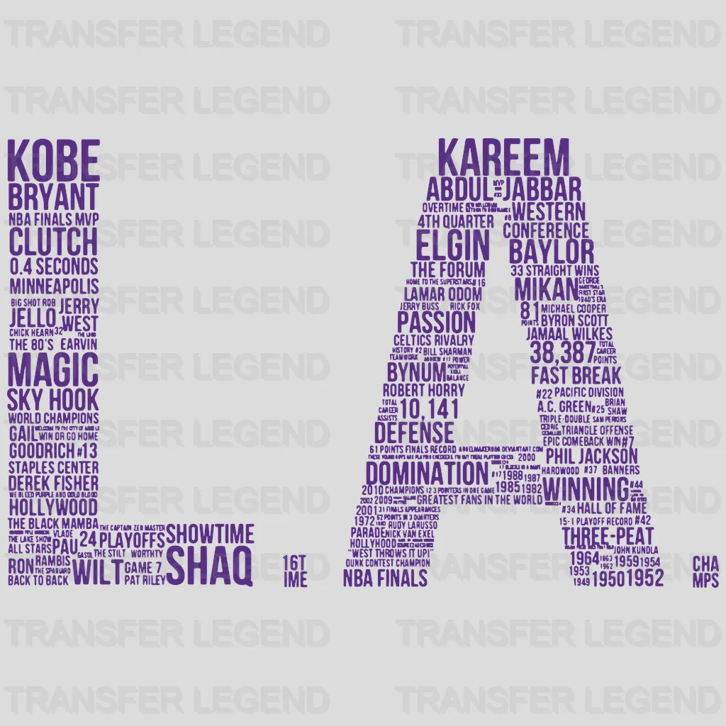 Los Angeles Lakers “LA” Word Cloud Typography NBA Design - DTF Heat Tr