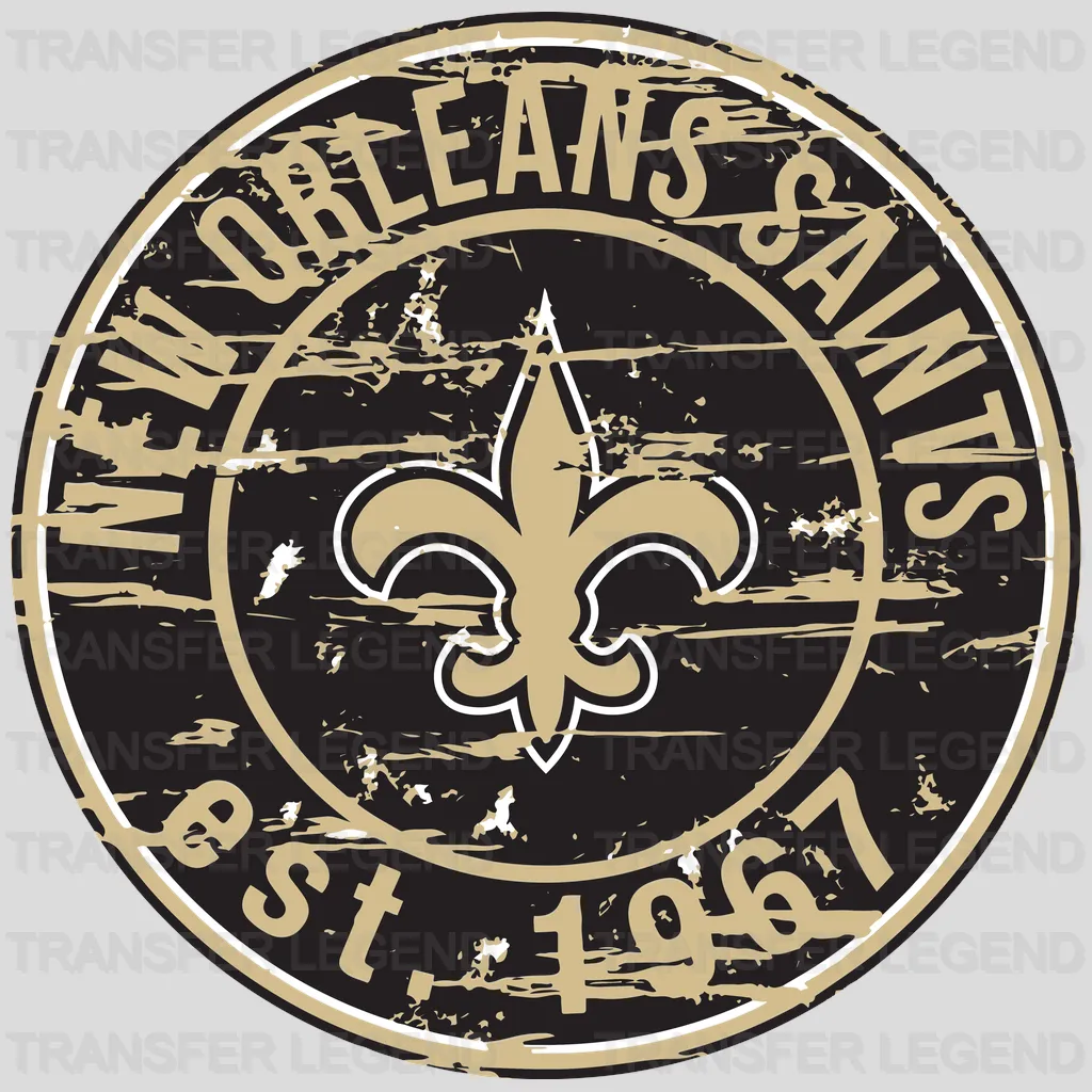 New Orleans Saints weathered circular crest with fleur‑de‑lis, NFL des