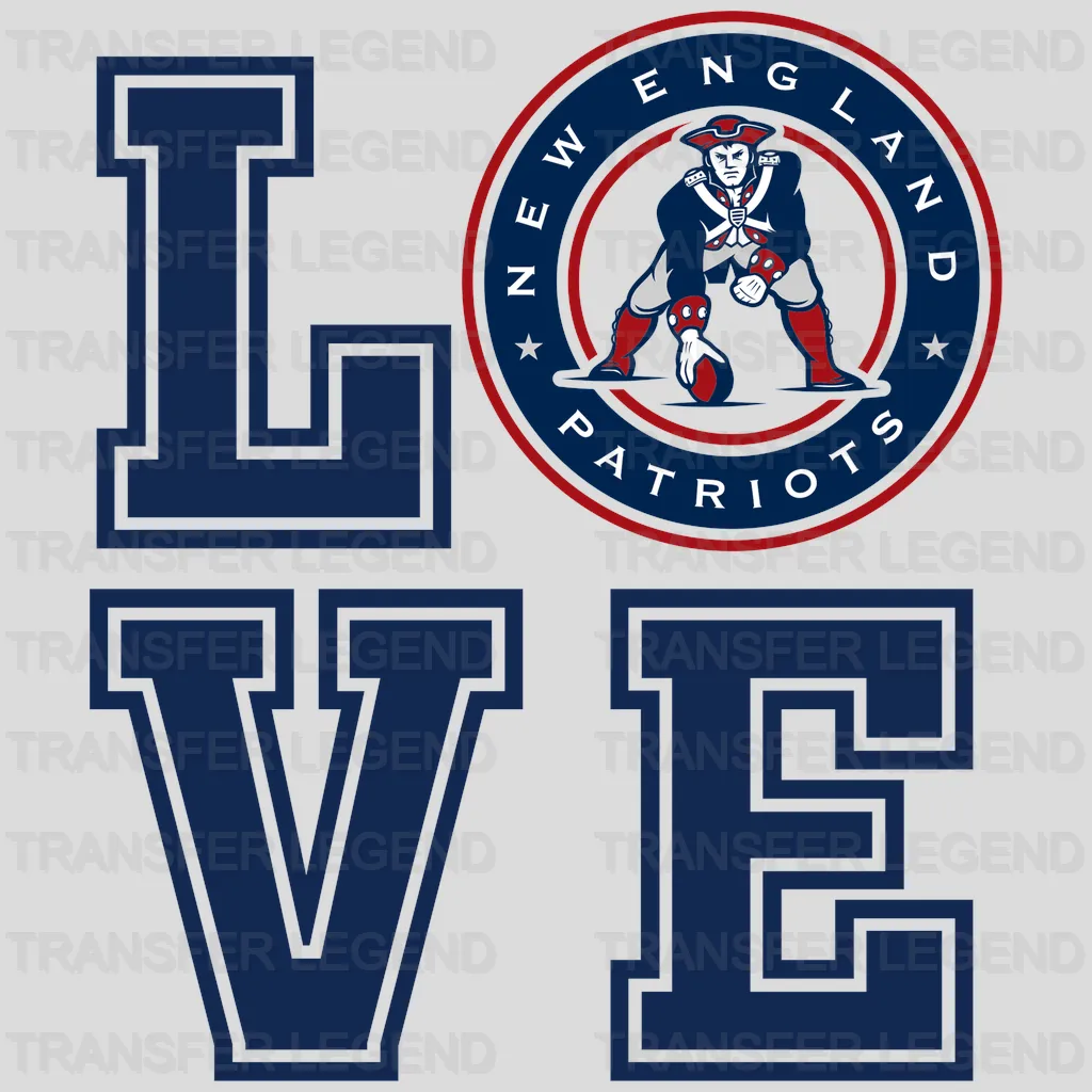 New England Patriots “LOVE” typography with pirate skeleton crest, NFL