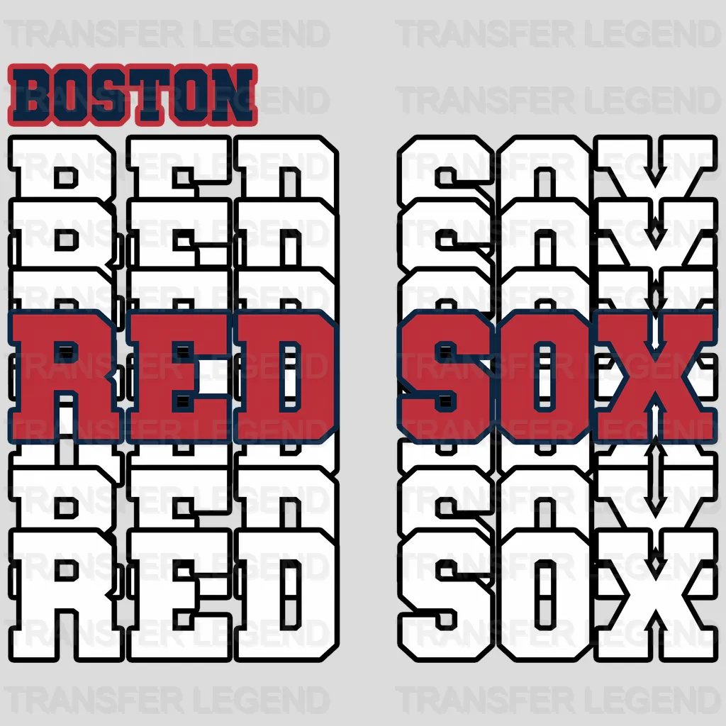 Boston Red Sox MLB Repeated Text Pattern Block Logo - DTF Iron On Tran