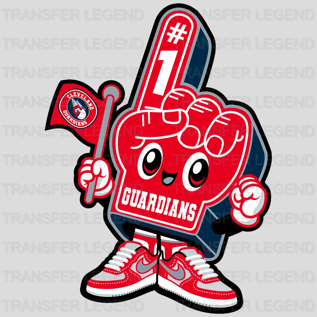 Cleveland Guardians MLB Mascot With Foam Finger Cartoon - DTF Iron On