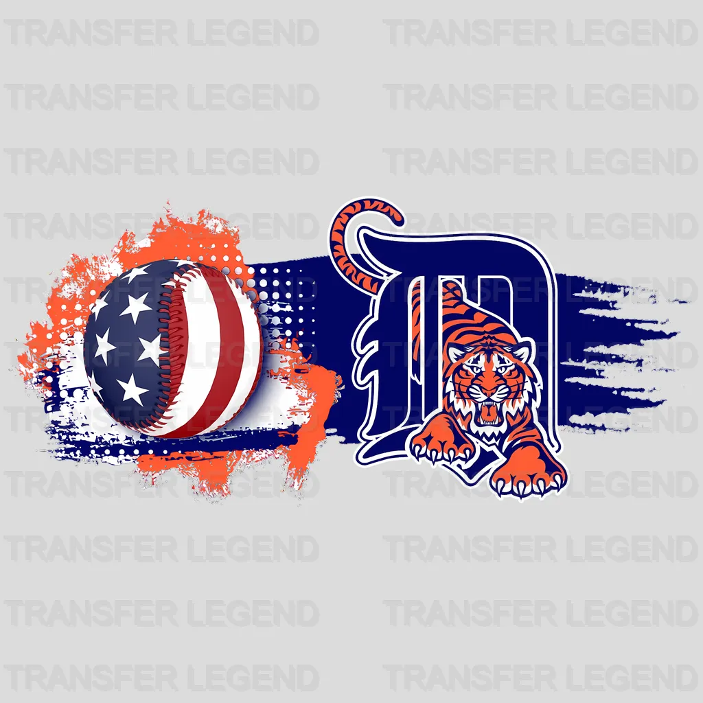 Detroit Tigers MLB Logo With Torn Flag Background - DTF Iron On Transf