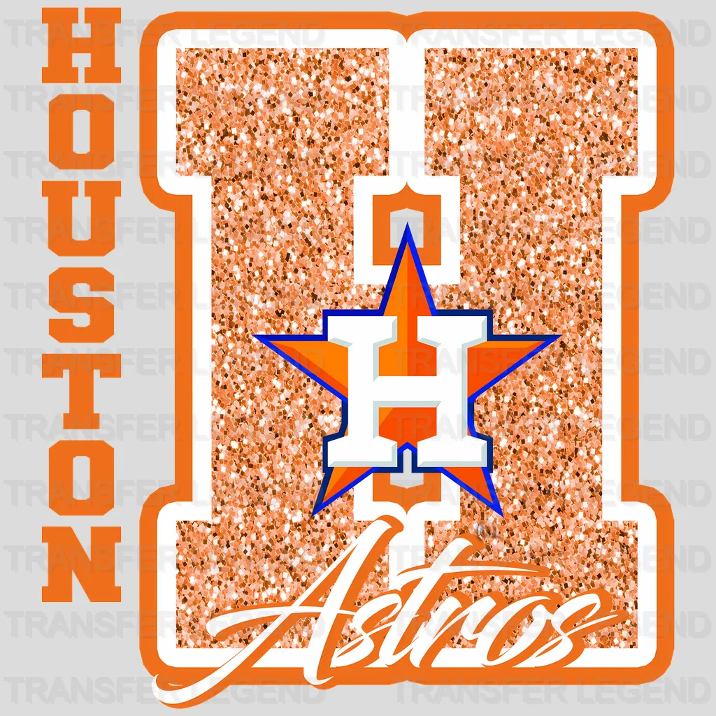 Houston Astros MLB Glitter Chenille Letter H Logo - DTF Iron On Transf
