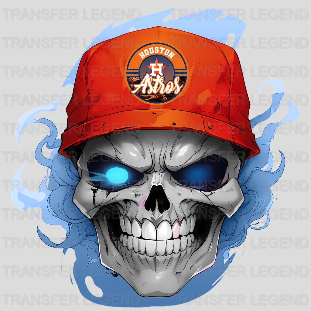 Houston Astros MLB Skull With Cap & Smoke Effect - DTF Iron On Transfe