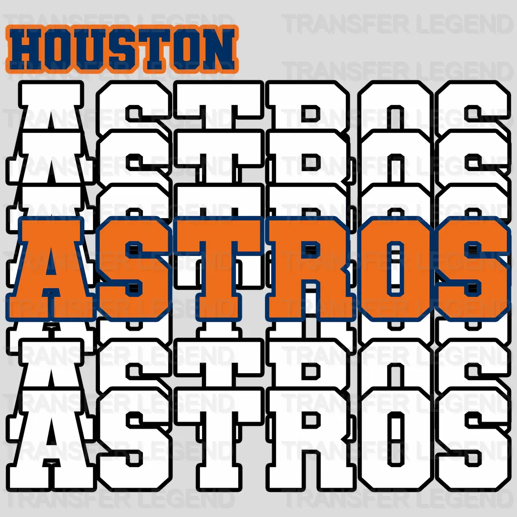 Houston Astros MLB Repeated Text Pattern Block Logo - DTF Iron On Tran