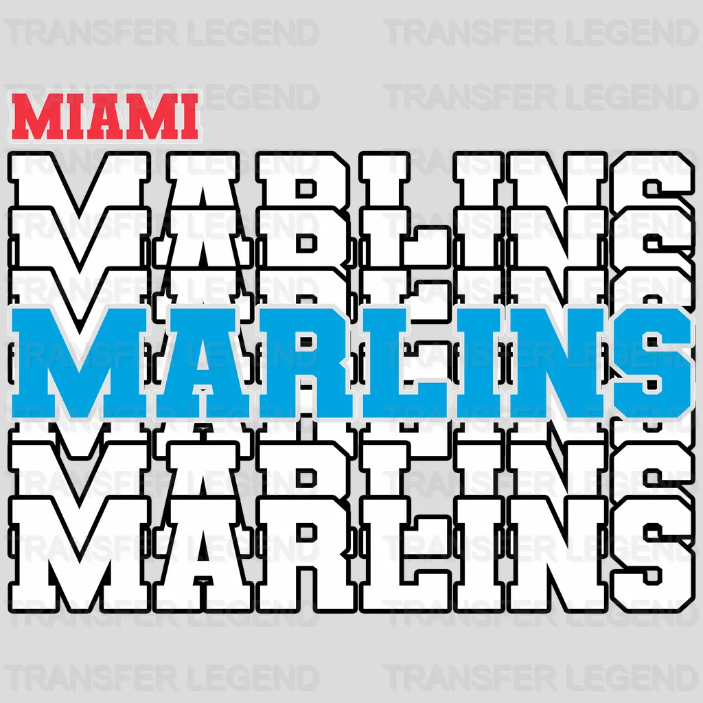Miami Marlins MLB Repeated Text Pattern Block Logo - DTF Iron On Trans