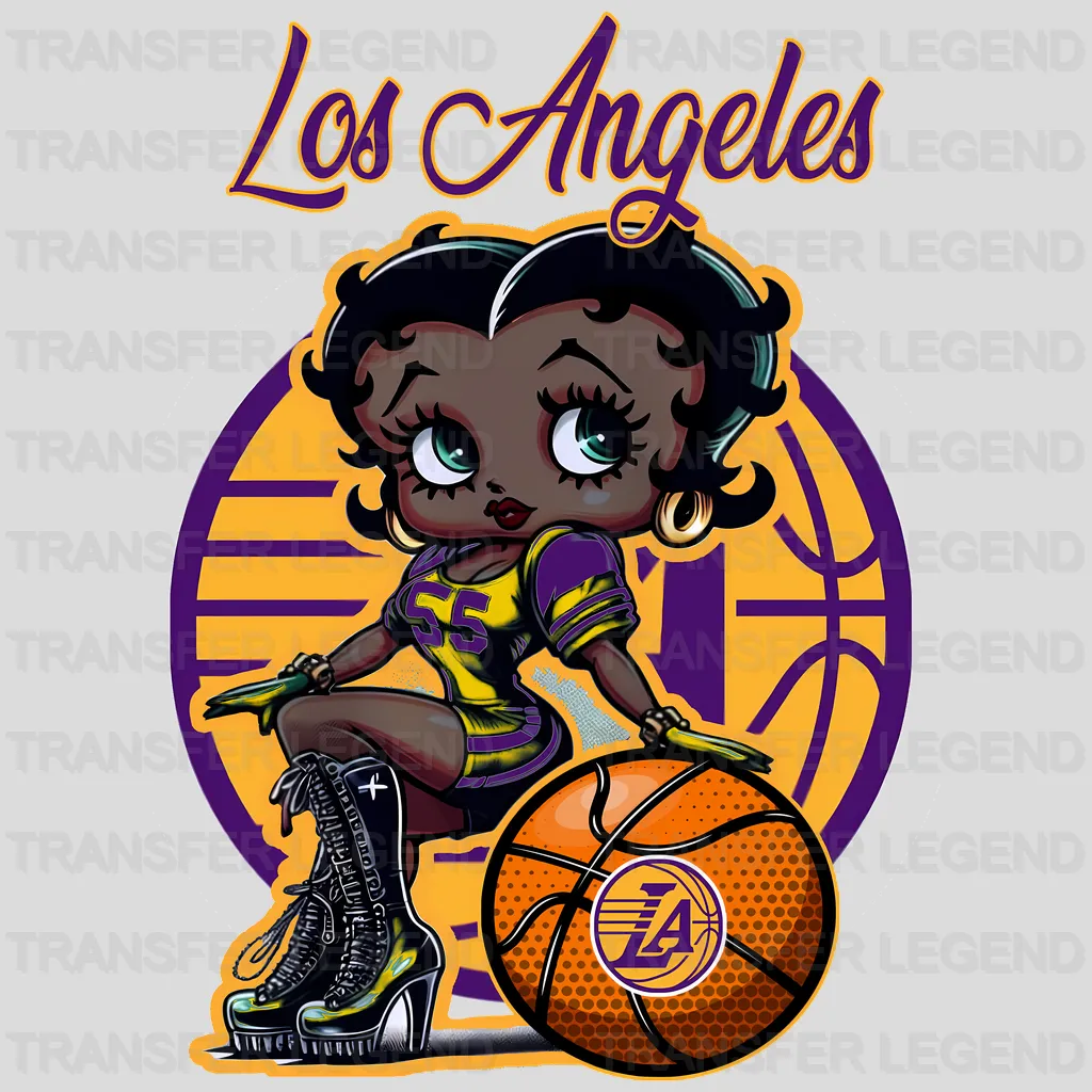 Los Angeles Lakers NBA Cute Cartoon Girl Sitting On White - DTF Iron O
