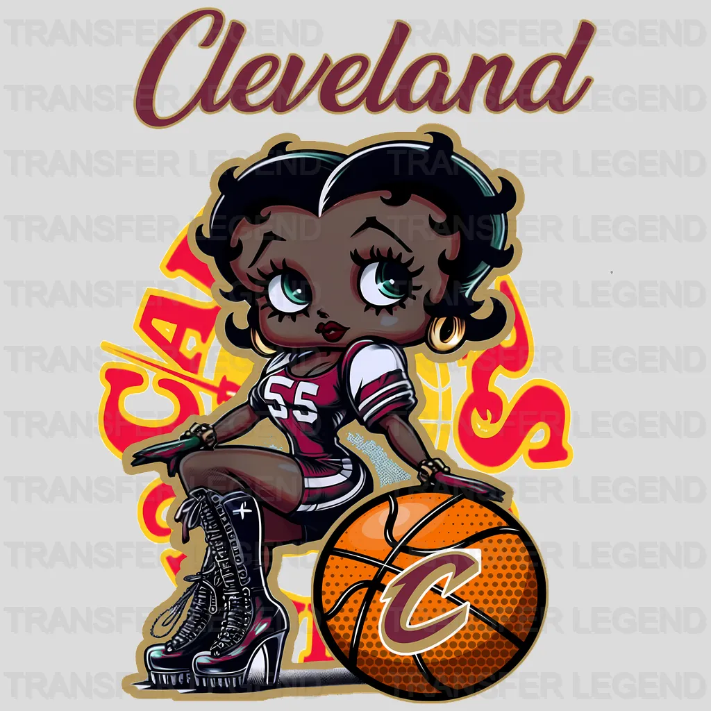 Cleveland Cavaliers NBA Cute Cartoon Girl Sitting On V2 - DTF Iron On