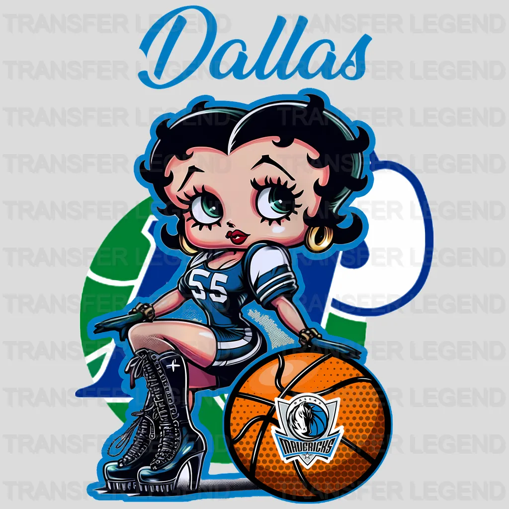 Dallas Mavericks NBA Cute Cartoon Girl Sitting On V1 - DTF Iron On Tra