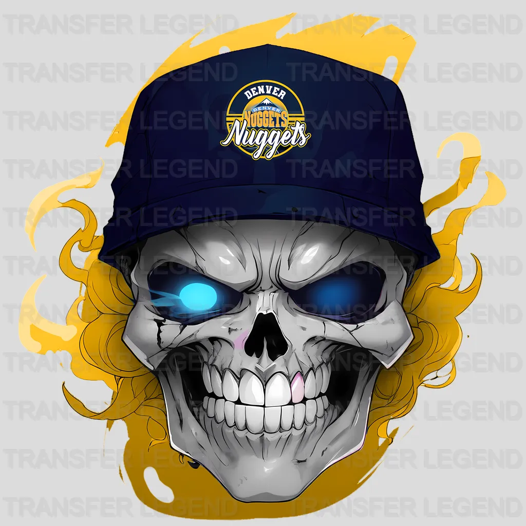 Denver Nuggets NBA Skull With Cap & Smoke Effect - DTF Iron On Transfe