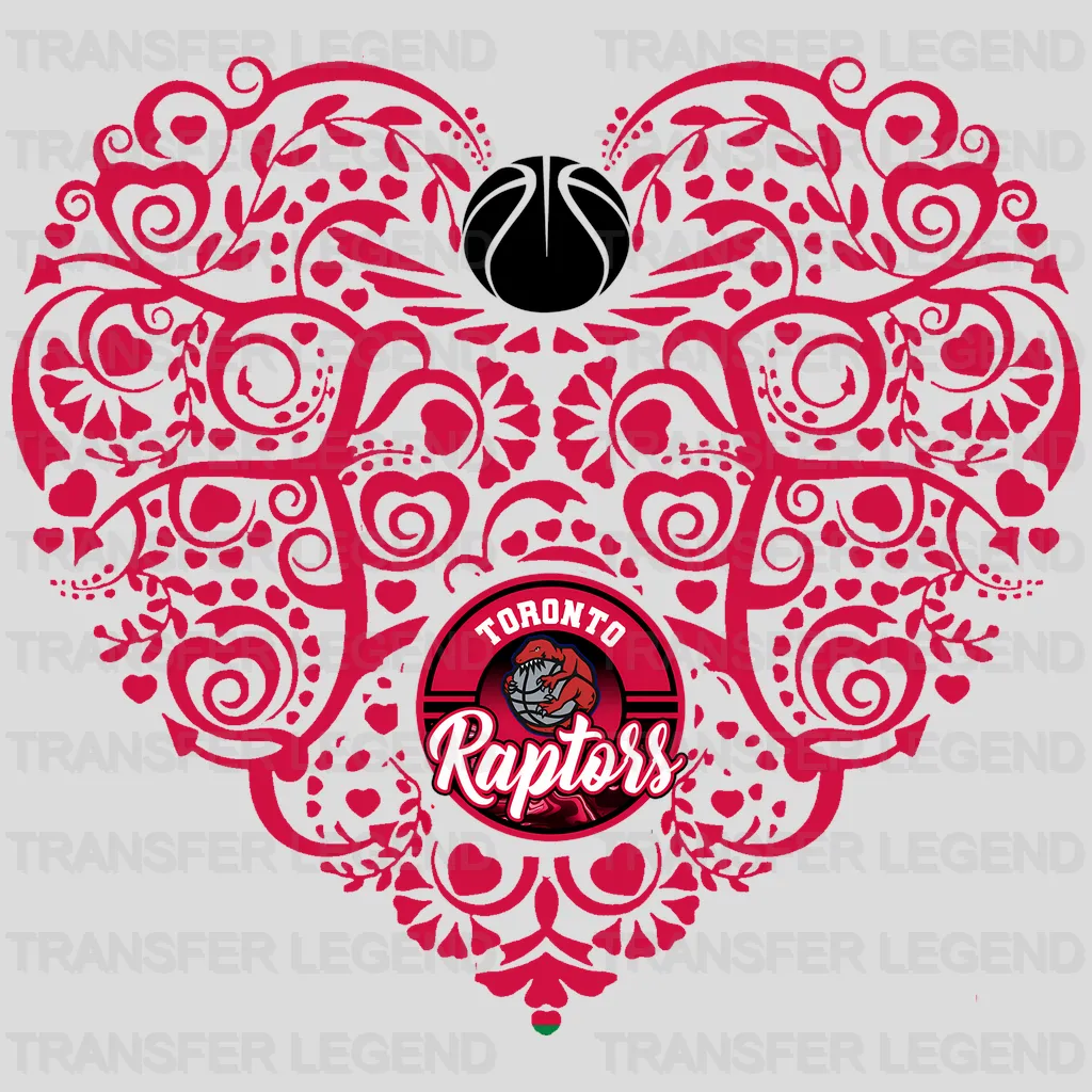 Toronto Raptors NBA Floral Pattern Heart Shape - DTF Iron On Transfer