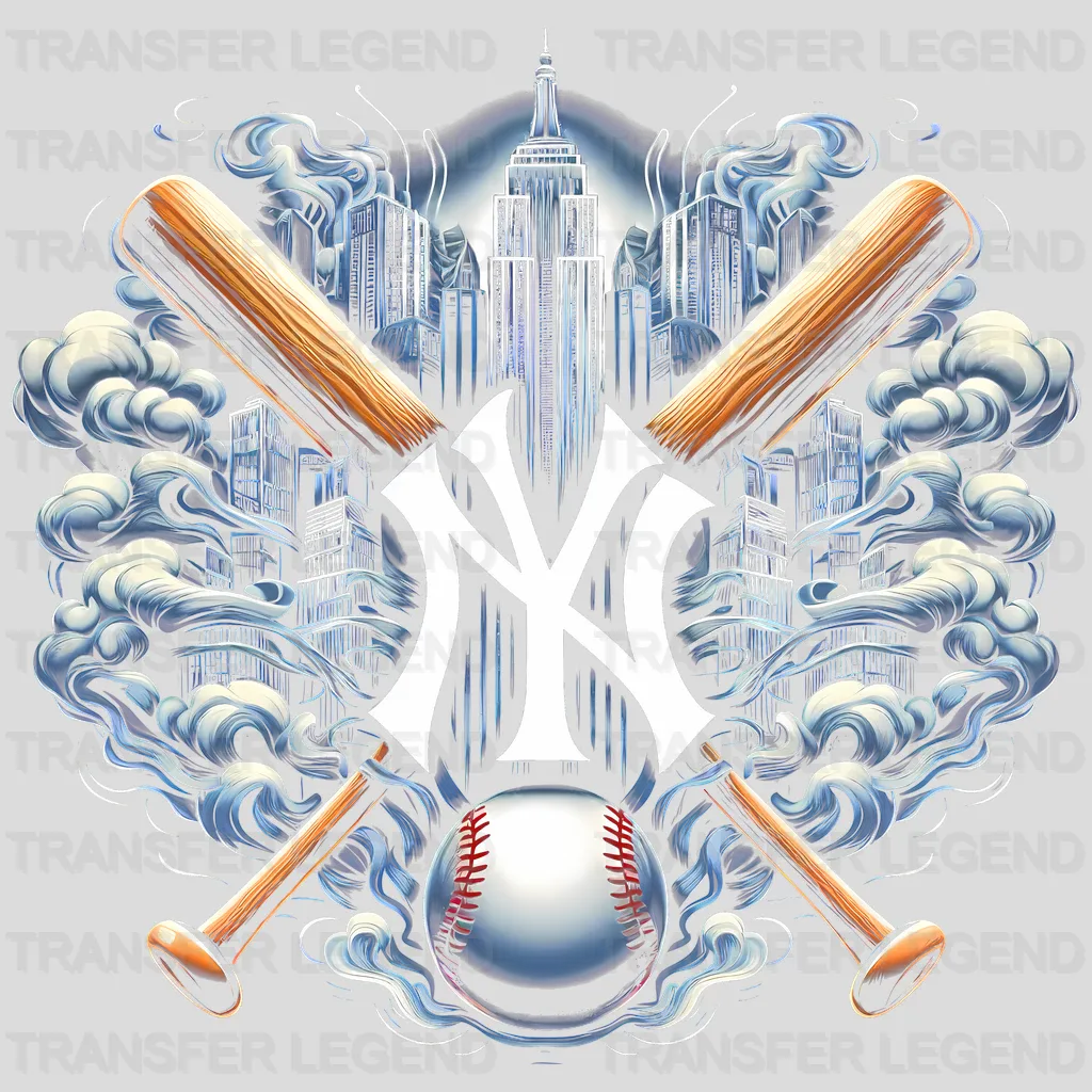 New York Yankees MLB Crossed Bats & Skull Smoke Effect - DTF Iron On T