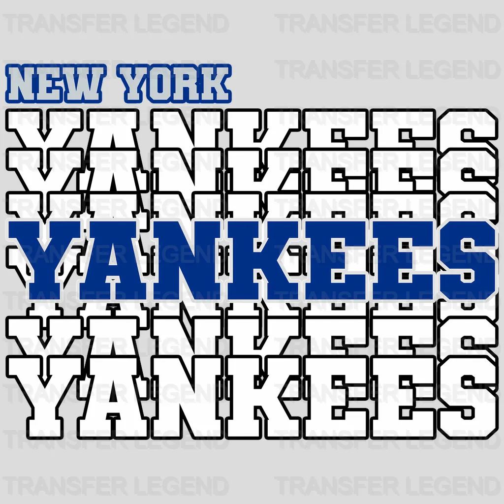 New York Yankees MLB Repeated Text Pattern Block Logo - DTF Iron On Tr