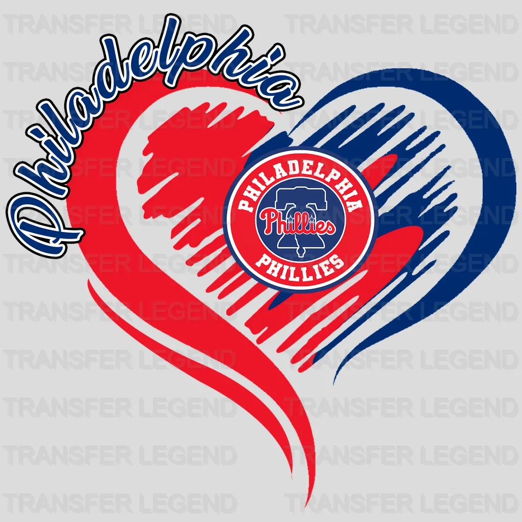 Philadelphia Phillies MLB Swirl Heart Shape Artistic Logo - DTF Iron O