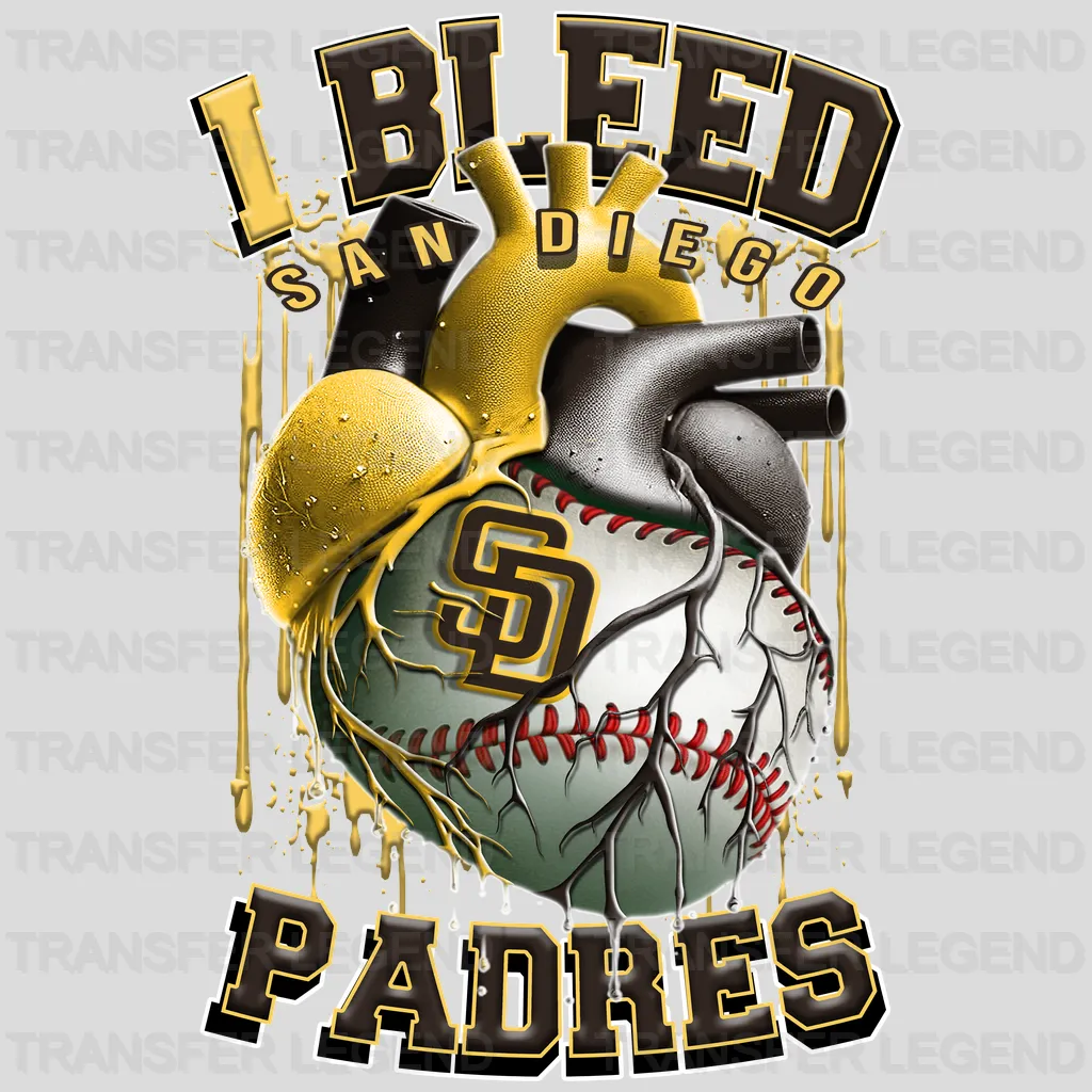 San Diego Padres MLB San Diego I Bleed Brown & Gold DTF Iron On Transf