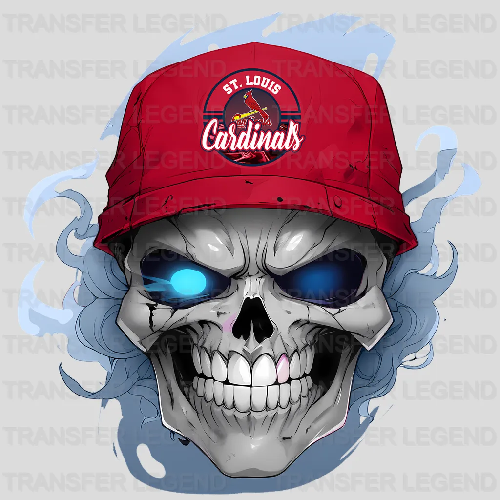 St Louis Cardinals MLB Skull With Cap & Smoke Effect - DTF Iron On Tra