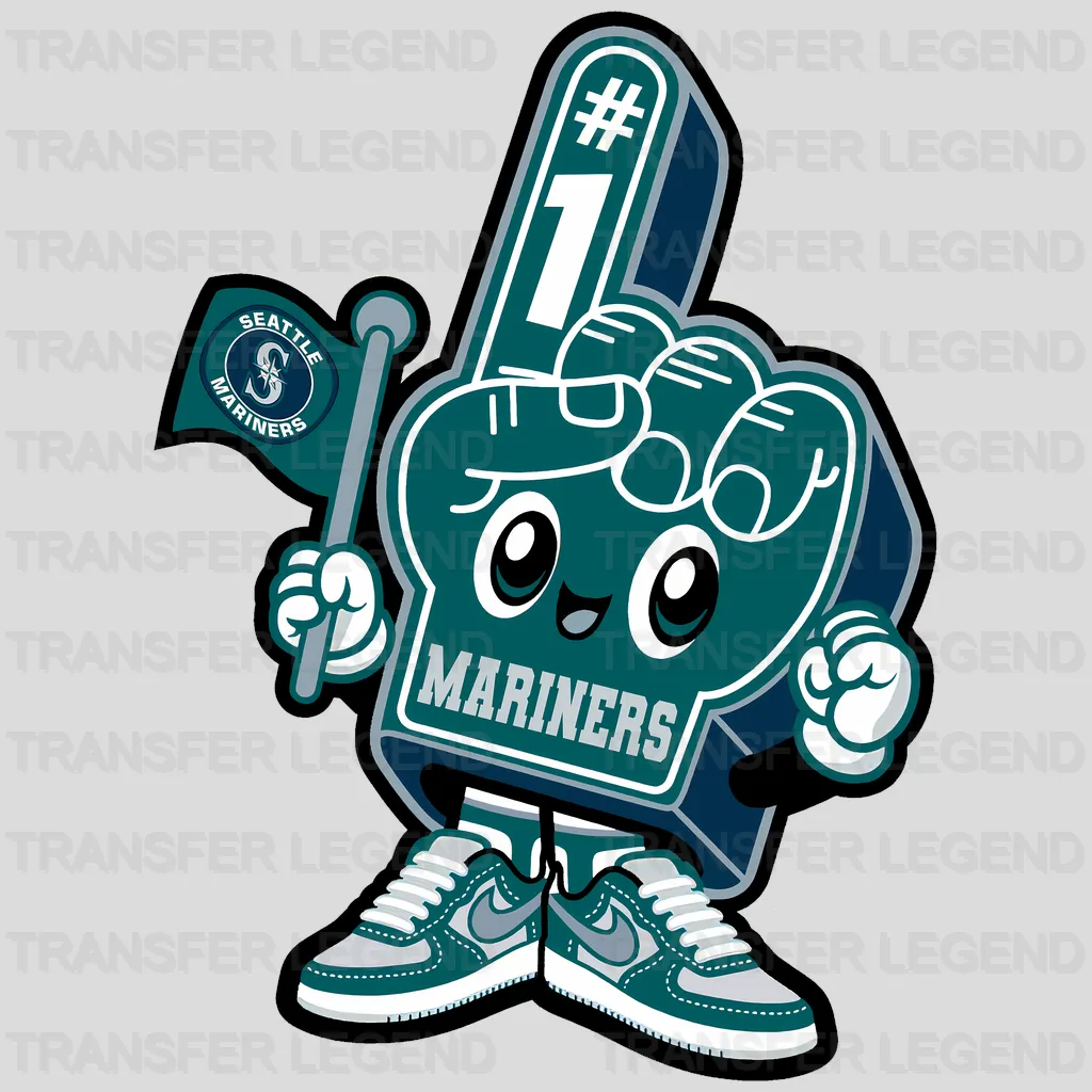 Seattle Mariners MLB Mascot With Foam Finger Cartoon - DTF Iron On Tra