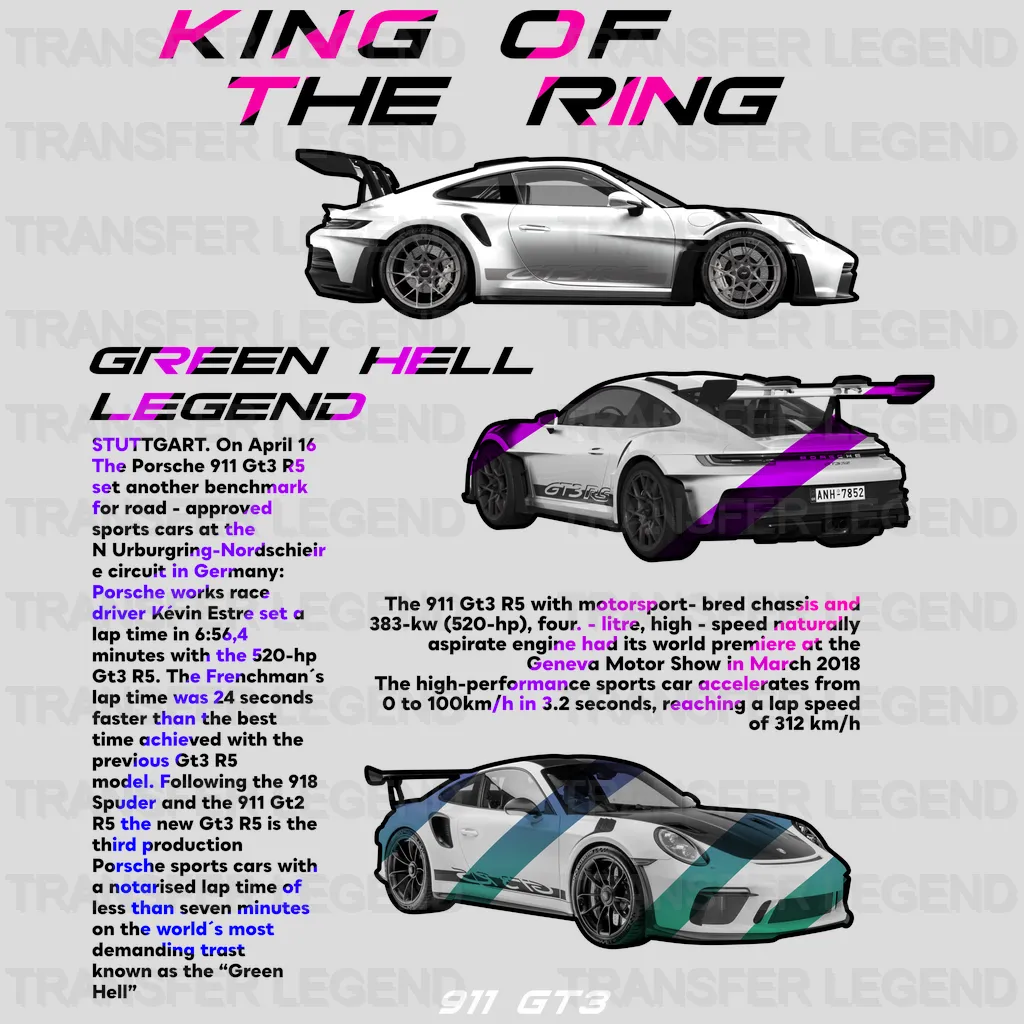 Porsche 911 GT3 King Of The Ring Cars Design - DTF Heat Transfer