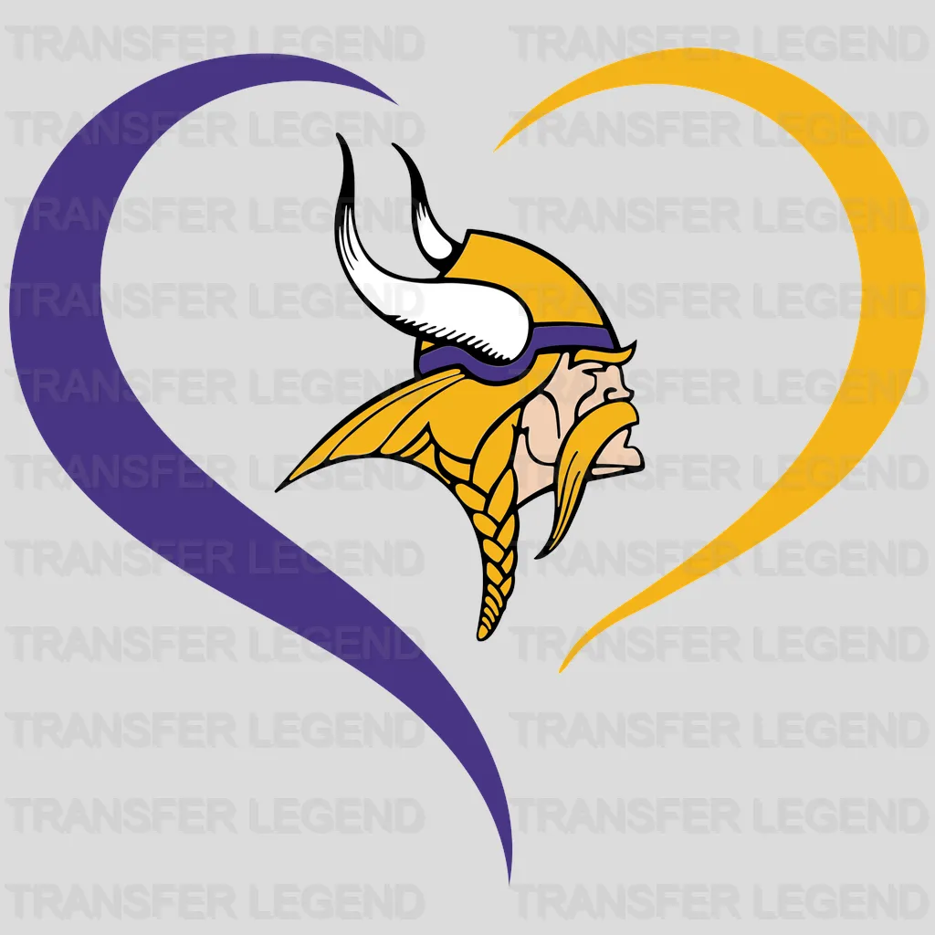 Minnesota Vikings Heart Swirl & Viking Head NFL Design - DTF Heat Tran