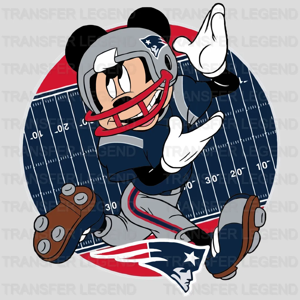 New England Patriots cartoon player running with grid flag background,
