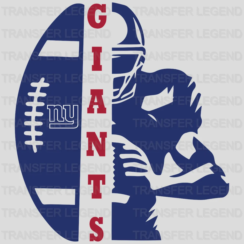 New York Giants elongated football shape with logos, NFL design - DTF