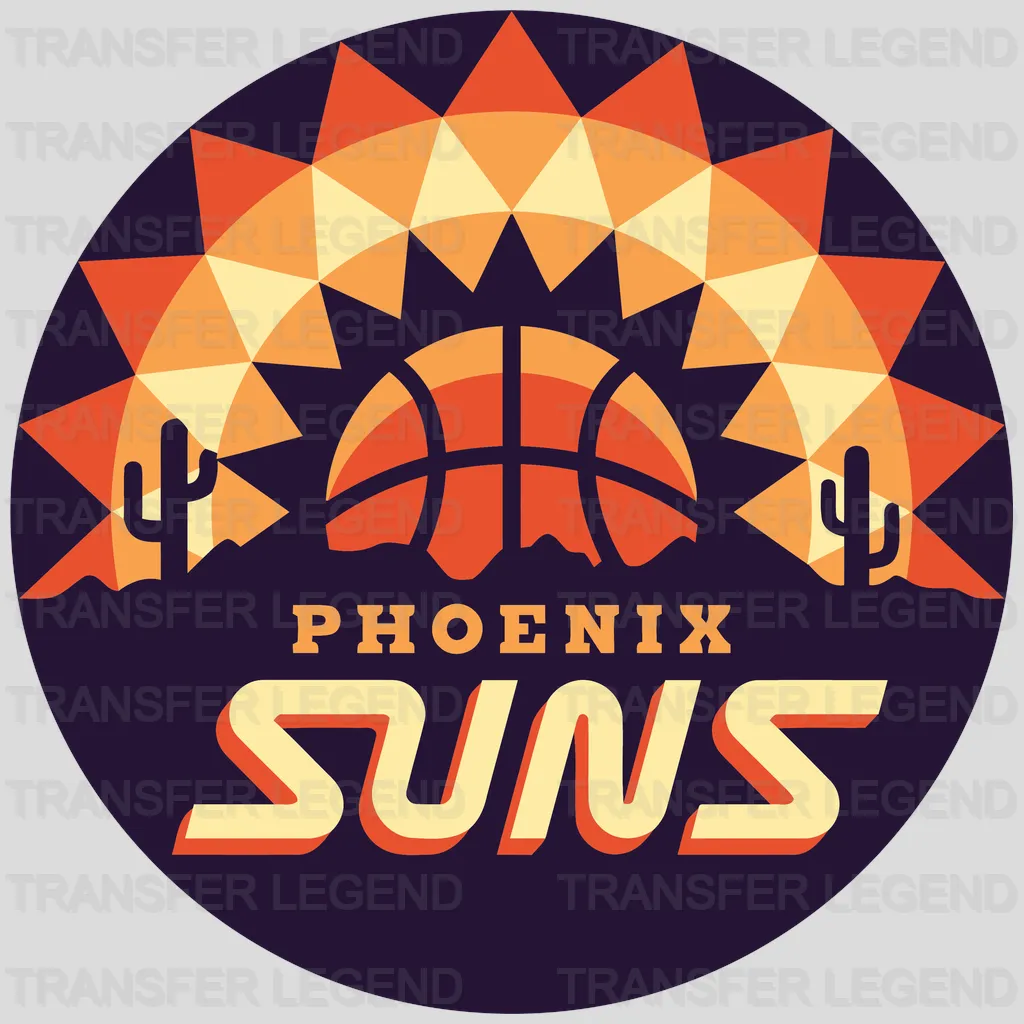Phoenix Suns Desert Sunset Roundel with Cacti & Basketball NBA Design