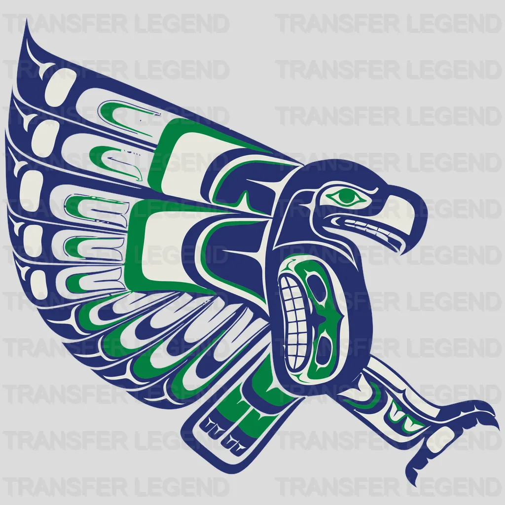 Seattle Seahawks Pacific Northwest Totem Hawk Emblem NFL Design - DTF