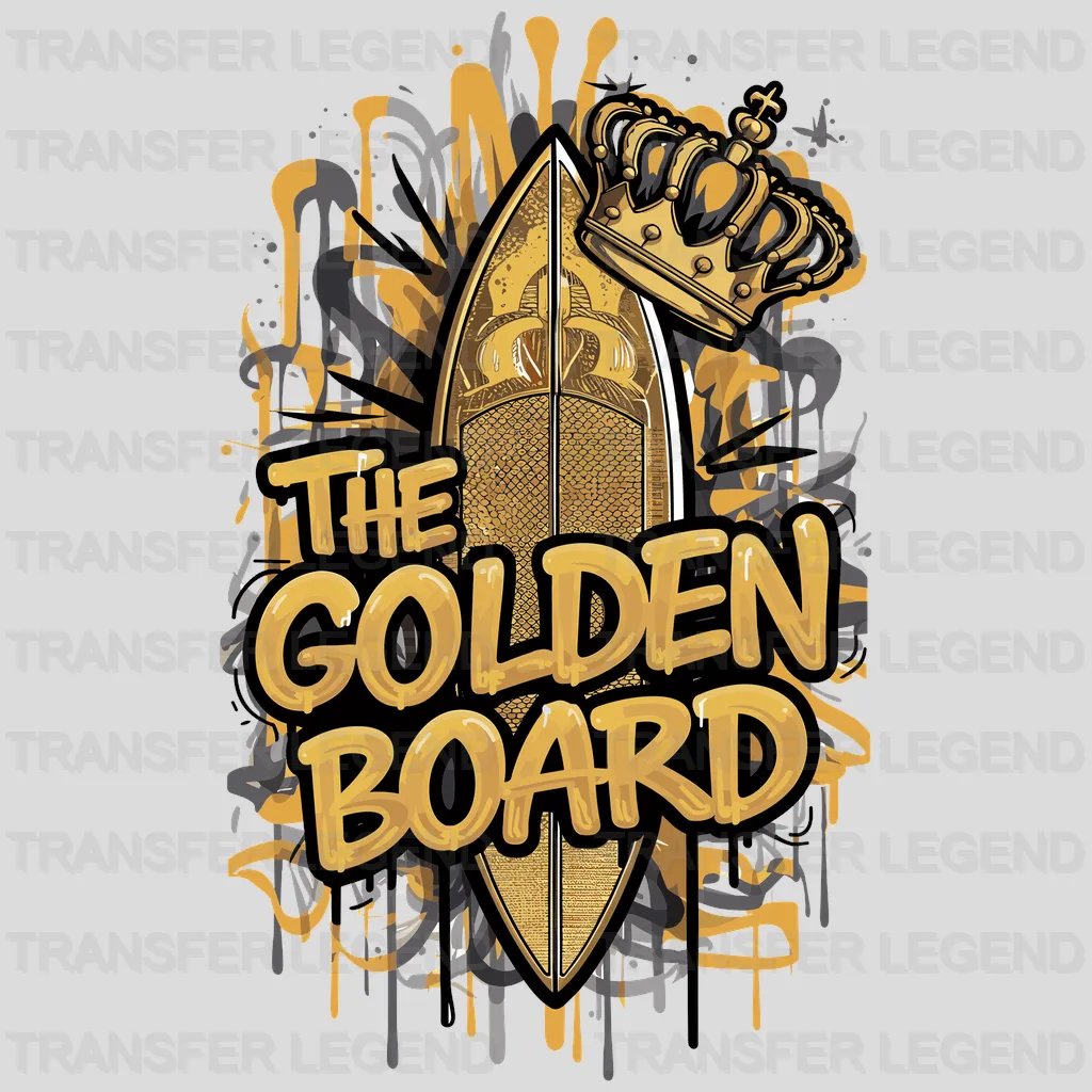 The Golden Board Surfing Design - DTF Heat Transfers