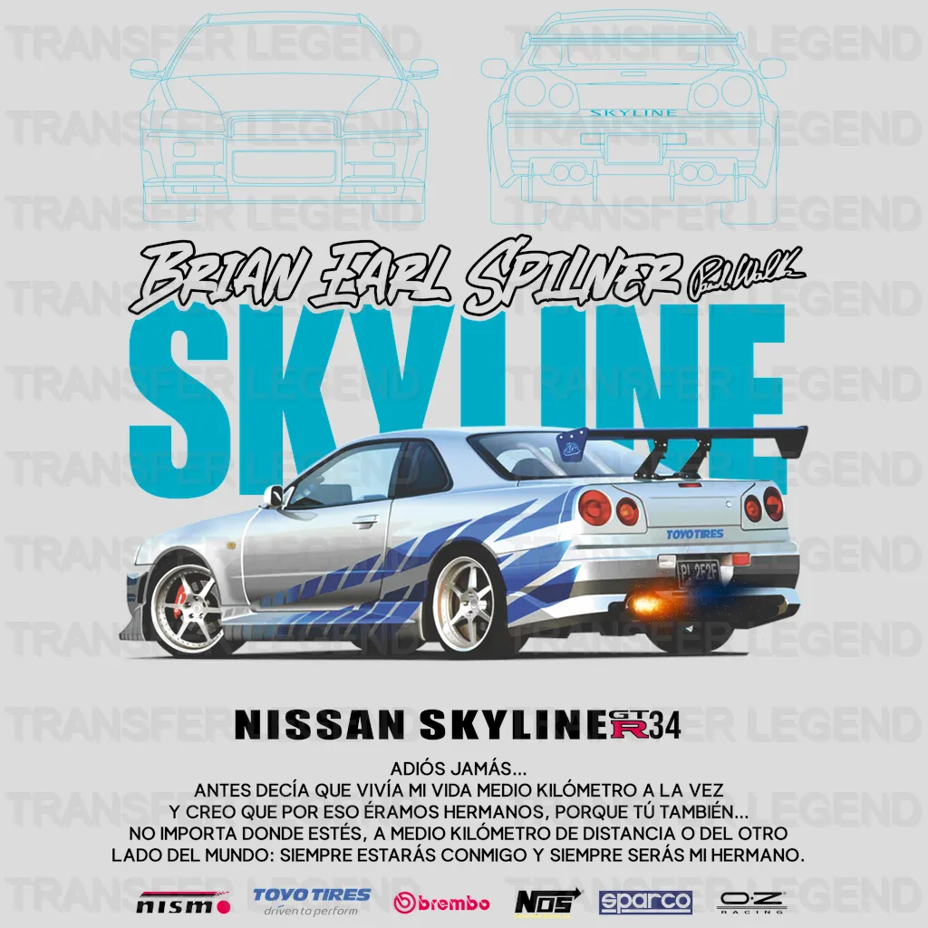 Nissan Skyline R34 Brian Spilner Cars Design - DTF Heat Transfer