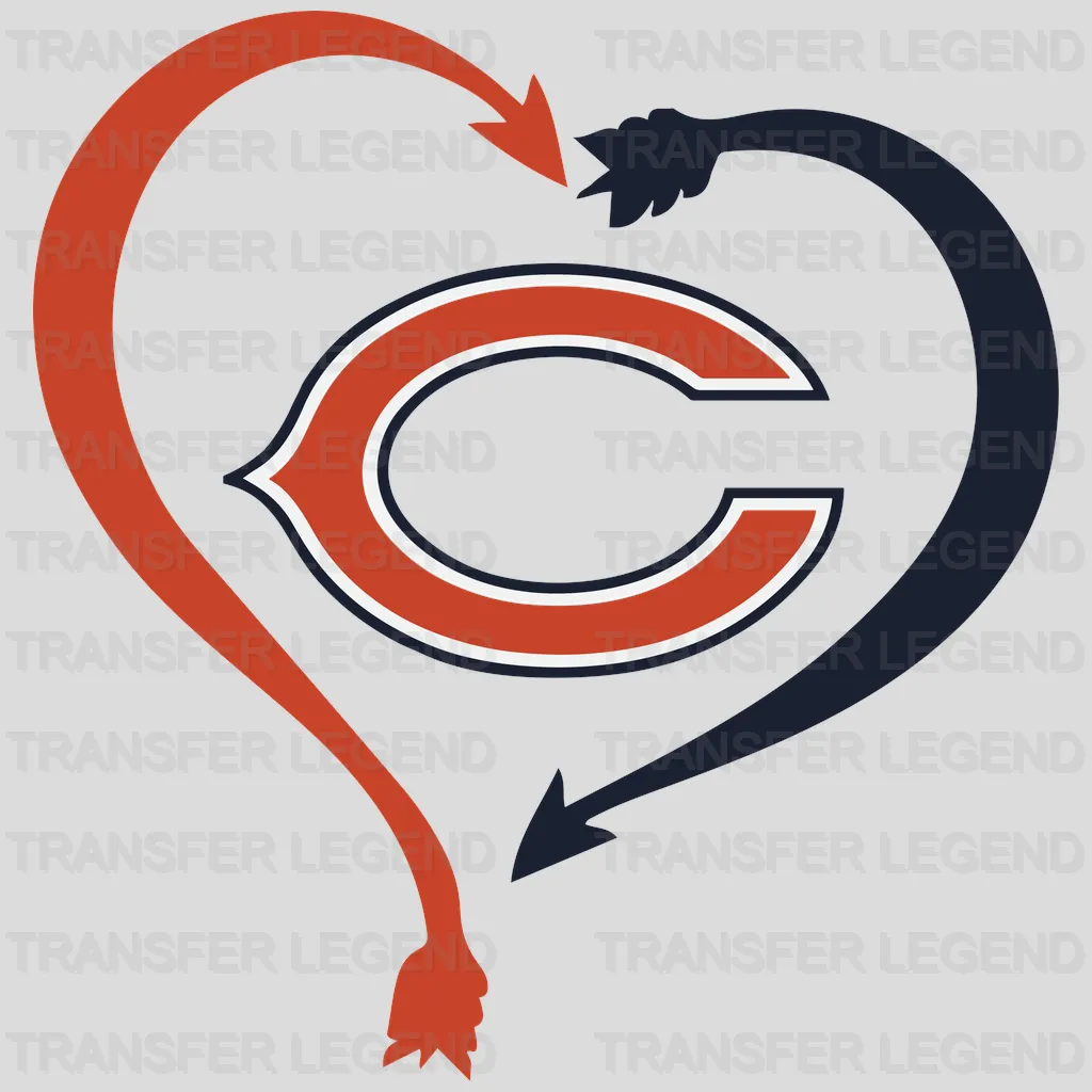 Chicago Bears Scattered Logo Heart Emblem NFL Design - DTF Heat Transf