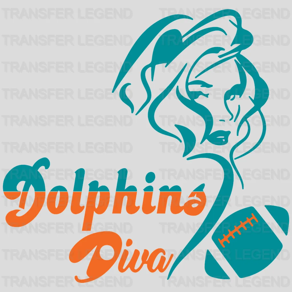 Miami Dolphins Dolphins Diva Script Illustration NFL Design - DTF Heat