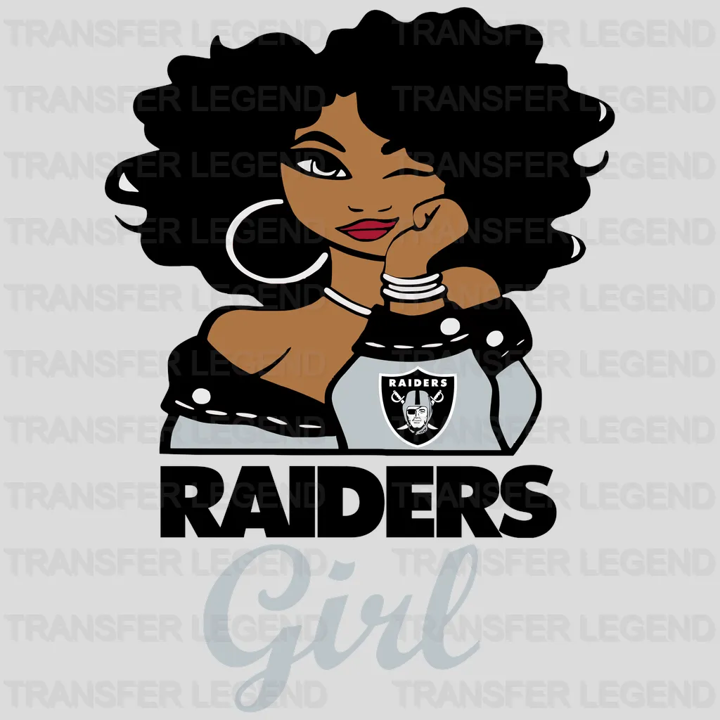 Las Vegas Raiders cartoon female fan portrait with “Raiders Girl” text